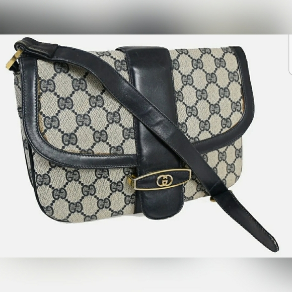 Gucci | Bags | Gucci Gg Logos Flap Shoulder Bag Pvc Leather Nav | Poshmark